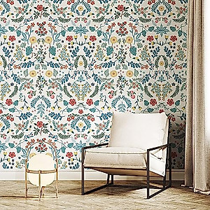 JiffDiff Boho Peel and Stick Wallpaper Floral Wallpaper Vintage Textured Wallpaper for Bedroom, Contact Paper Peel and Stick Kitchen Cabinet Furniture Nursery Renter Friendly Wallpaper