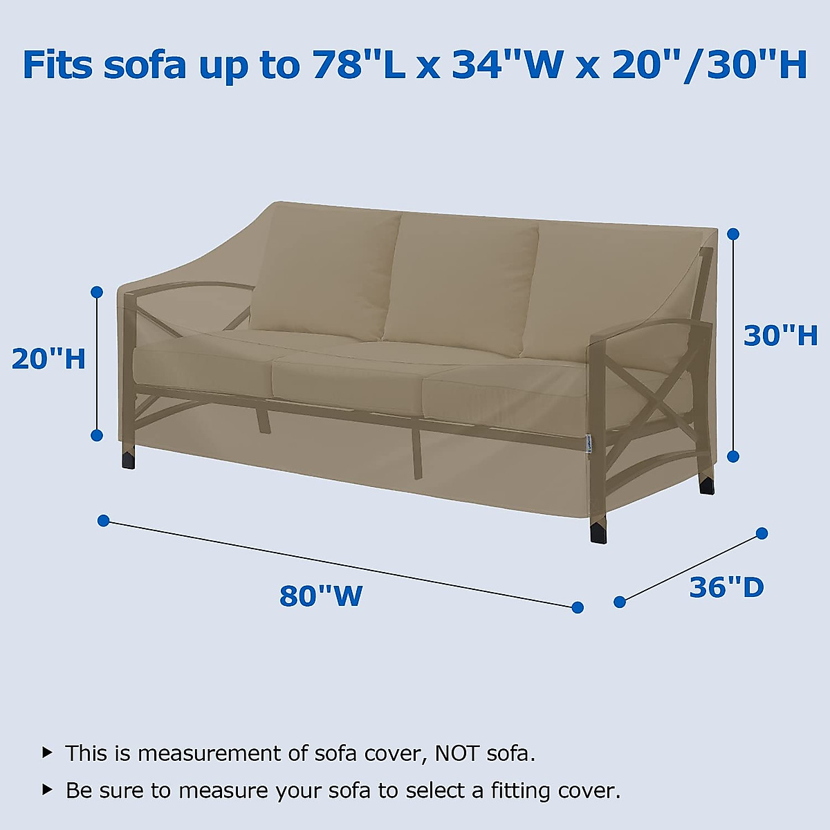 SunPatio Outdoor Couch Cover 80 Inch, Heavy Duty Waterproof 3-Seater Patio Sofa Cover with Seam Taped, Fade & Wind & Rip Resistant Patio Bench Cover for Outdoor Furniture, 80" L x 36" W x 30" H, Taupe