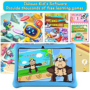 SGIN Tablet for Kids, 2GB RAM 32GB ROM 10 Inch Kids Tablet Android 12 with Case with Parental Control APP, Dual Camera, WiFi, Educational Games，iWawa Pre Installed, Blue