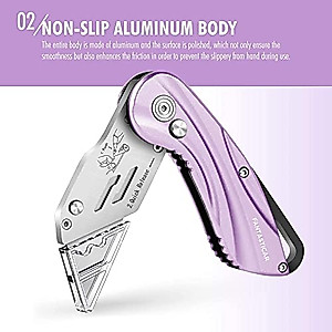 FantastiCAR Purple Folding Utility Knife Gift Box Cutter Lightweight StreamlineType Body and 100 SK5 Blades Dispenser Storage