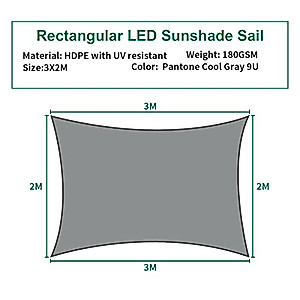 SMNET Shade Sail Sun Shade Awning with Led Light, UV Block 6.5'x10' for Party,Garden, Backyard, Playground Outdoor Facility