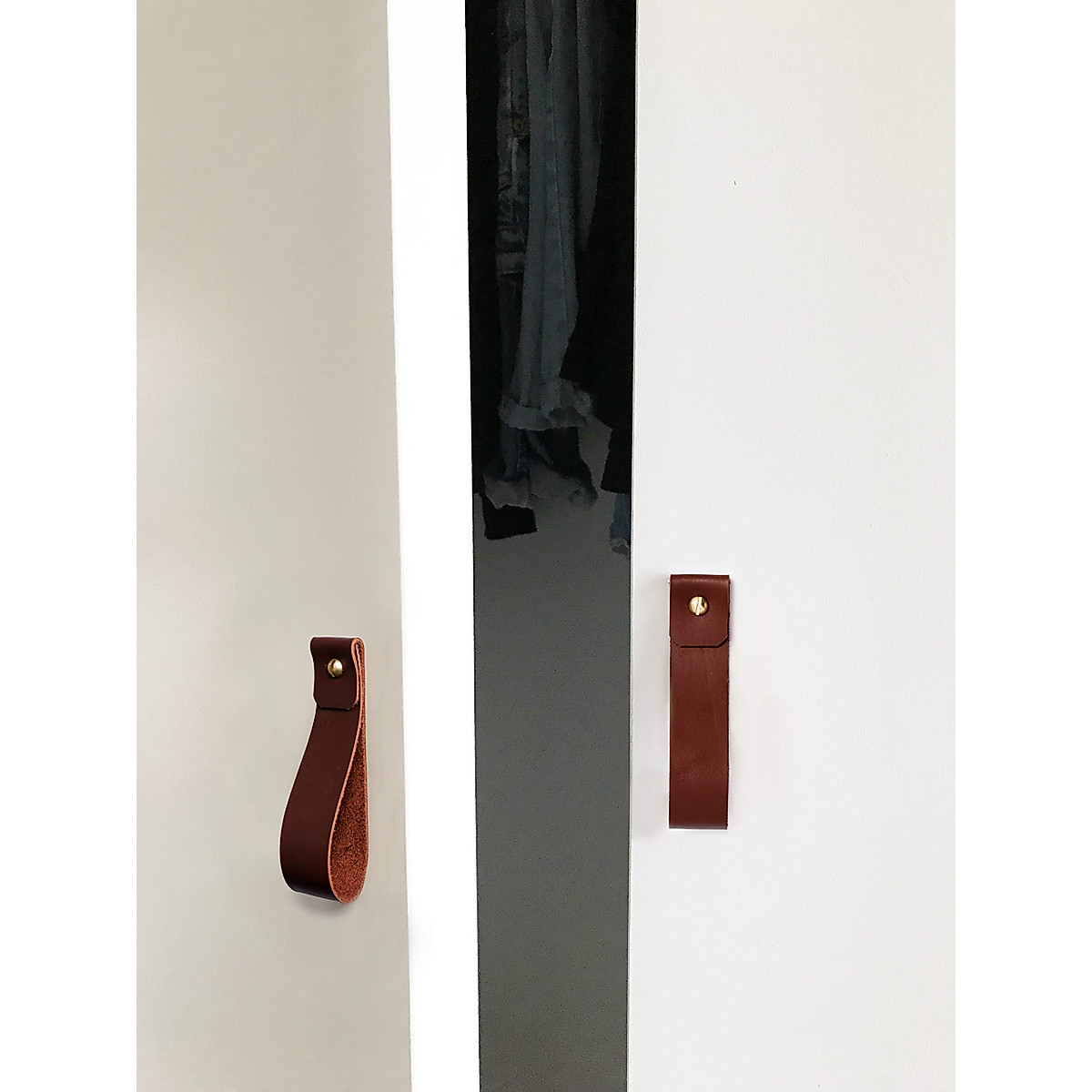 KEYAIIRA - Medium Leather and Brass Drawer Pull - Leather Closet Door Pulls for Kitchen cabinets knobs gold hardware furniture knobs and handles rustic home decor Minimal