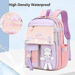 pisyae Backpack for Girls 16 Inch Girls bunny Backpack Kids Elementary School Bags Child Bookbags Light Purple Backpack Kindergarten Preschool Elementary
