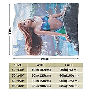 Mermaid Movie Throw Blanket for Kids & Adults, All Seasons Flannel Fleece Blanket Soft Plush Blankets for Couch Sofa Bed Camping Travel 80"x60"