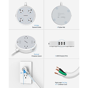 Power Strip with USB, TESSAN Cruise Extension Cord with 4 Wide Spaced Outlets and 3 USB Ports, Small Desk Charging Station Flat Plug 4.5ft Extender for Travel, Cruise Ship Must Have, Dorm Essentials