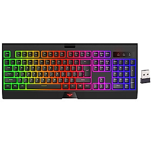 havit Wireless Gaming Keyboard, Rechargeable Rainbow Backlit Keyboard Led 2.4G Wireless Slim USB Keyboards Ergonomic 104 Keys for Windows PC Gamers Desktop Computer Black