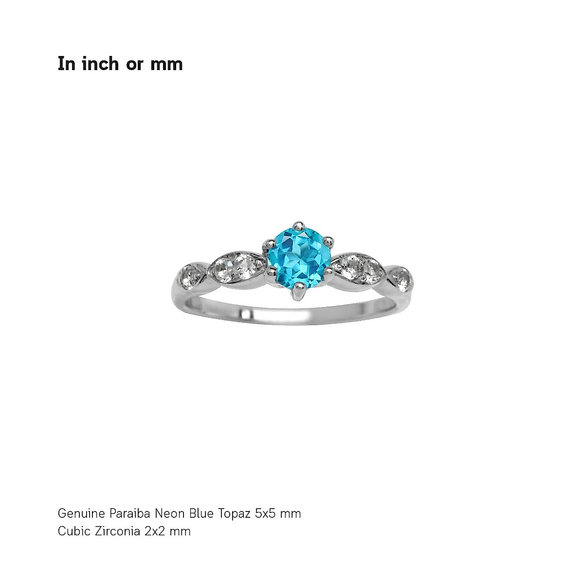 Silvershake Genuine Paraiba Neon Blue Topaz White Gold Plated 925 Sterling Silver Engagement Gemstone Ring for Women Size 8.5