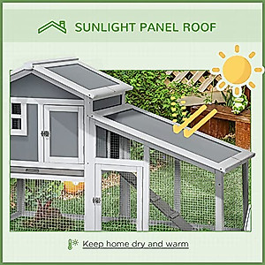 PawHut 59" Wooden Rabbit Hutch, 2 Tier Pet Playpen Bunny House Enclosure with Sunlight Panel Roof, Slide-Out Tray, and Ramp, for Rabbits and Small Animals, Grey