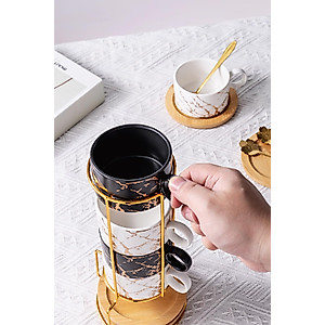 Jusalpha Golden Hand Print Teacup Coffee Cup with Bamboo Saucer Set FDTCS19 (4, Black)