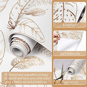Qianglive White Peel and Stick Wallpaper 17.3"x80" Feather Wallpaper Neutral Textured Contact Paper Modern Removable Vinyl Wall Paper Waterproof Shelf Paper for Bedroom Living Room