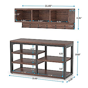 Tribesigns Industrial [Shoe] [Rack] [Bench] with Coat [Rack] Set With Hall Tree, 3 Storage Cubbies, 7 Hooks for Entryway, Hallway, 5-in-1Design, Rustic Brown