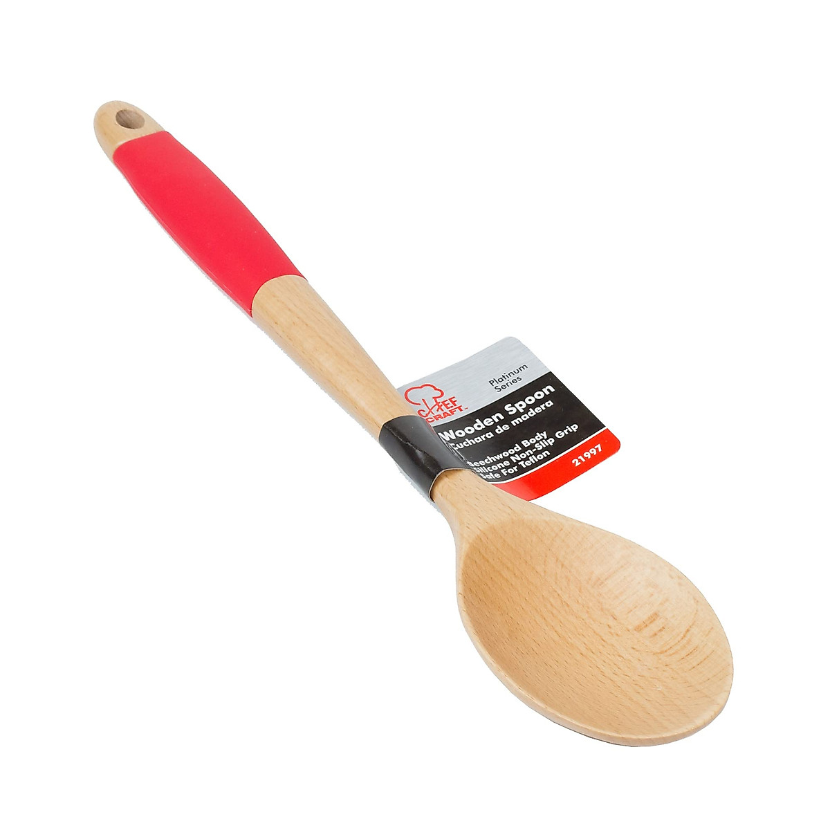 Chef Craft Premium Silicone Handle Wooden Spoon, 14 inch, Red