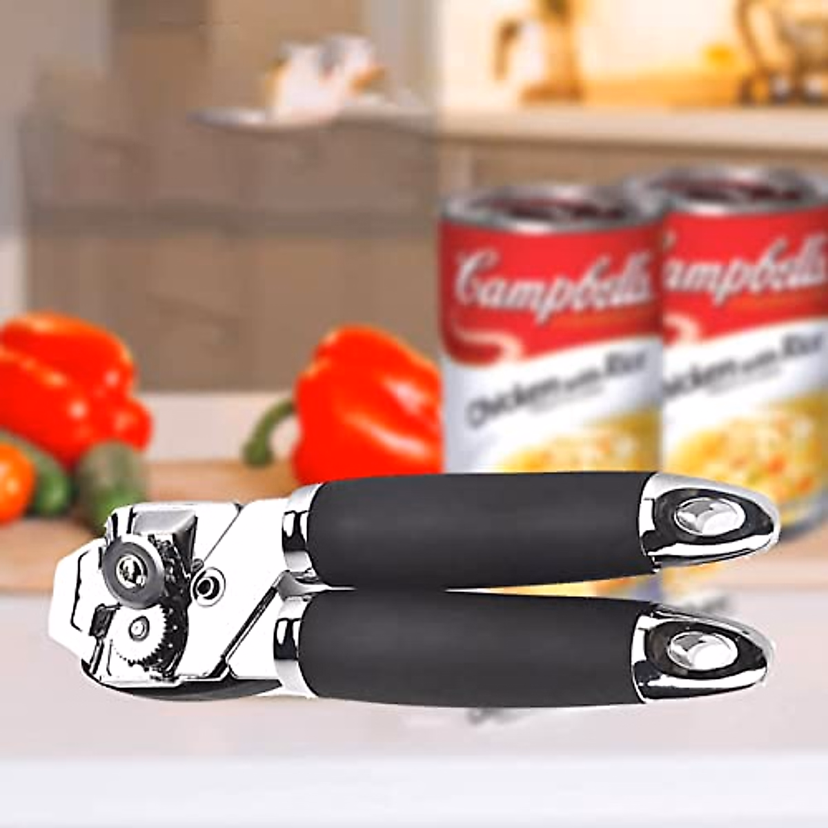 Can Opener Manual Handheld Powerful Can Opener, non-slip grip，Multifunctional stainless steel can opener,Ergonomic and easy to us（8.3 inch）
