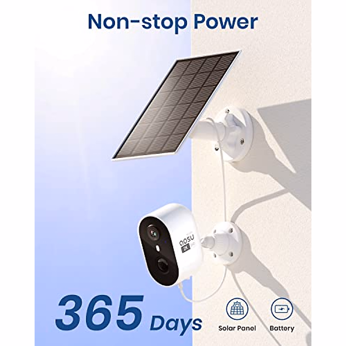 AOSU 2K Solar Security Cameras Wireless Outdoor, Solar Outdoor Camera for Home Security, WiFi Camera with Color Night Vision, PIR Human Detection, 2-Way Talk, IP66 Waterproof, Compatible with Alexa