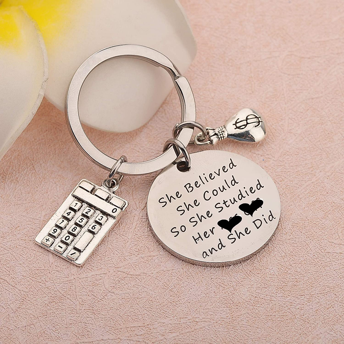 BEKECH Accountant CPA Gift Calculator Charm Keychain She Believed She Could So She Did Keychain Accounting Jewelry Accountant Gift CPA Coworker Gift CPA Graduation Gift (silver)