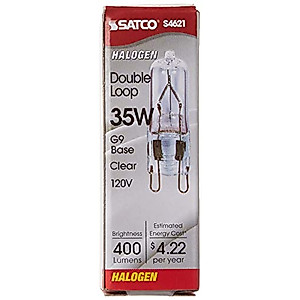 Satco S4621 35 Watt 400 Lumens T4 Halogen G9 Double Loop Base 120 Volt Clear Light Bulb, Dimmable