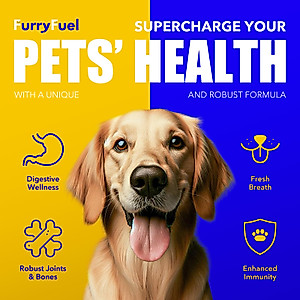FurryFuel Health Supplements Powder for Dogs - 5-in-1 Formula - for Digestive Gut Health Care, Joint Support, Breath, and Enhanced Immunity Made from Probiotics and Prebiotics | Pet Vitamins 30 Count