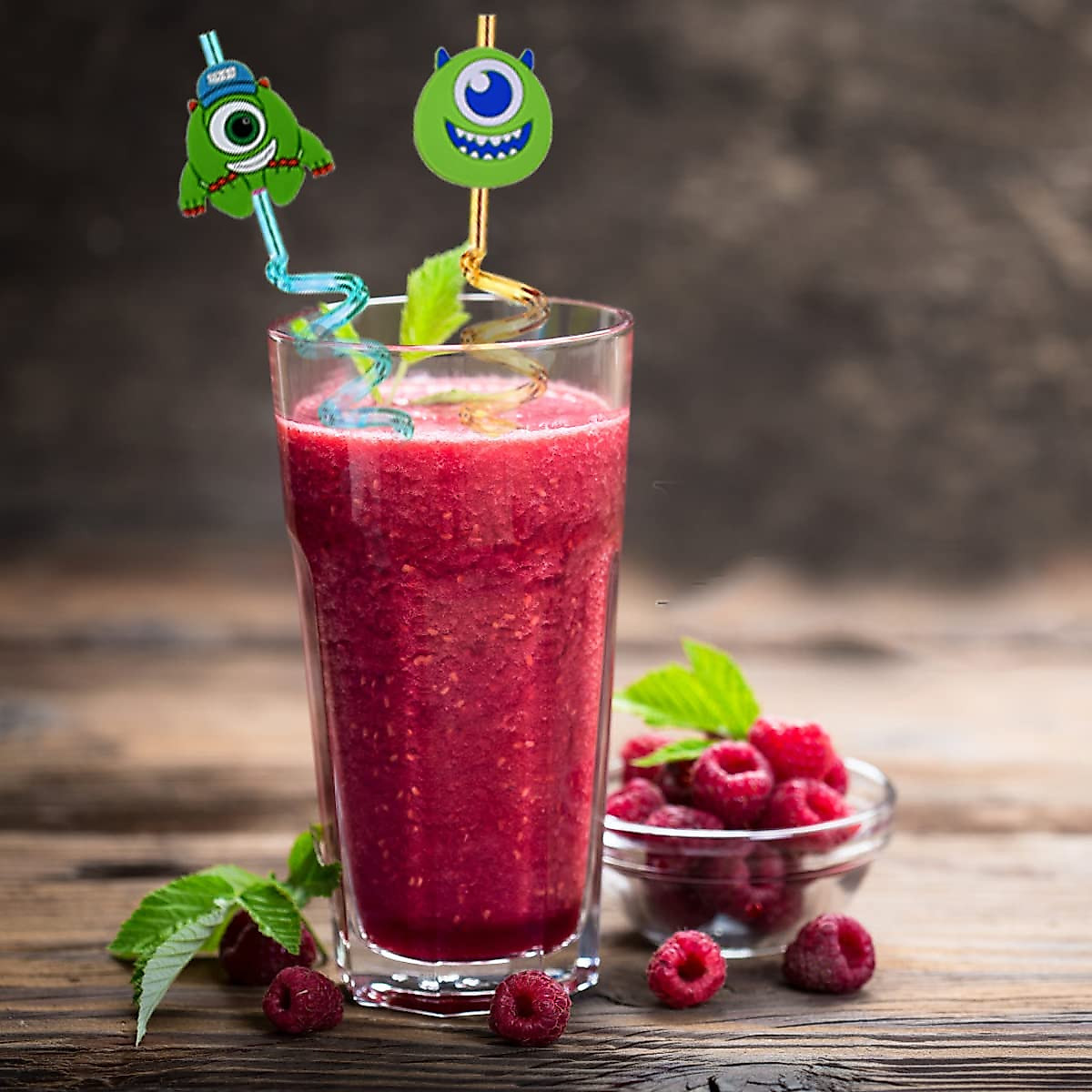 24Pcs Monsters Inc Birthday Party Supplies Reusable Drinking Straws,8 Designs Monsters Inc Party Favors with 2 Cleaning Brush