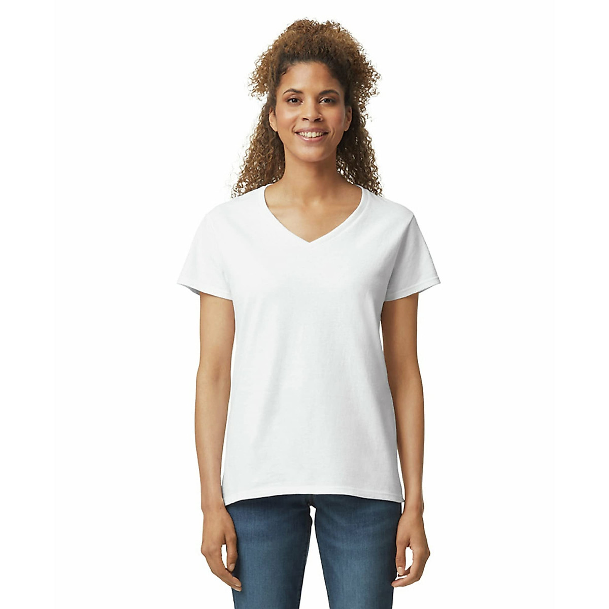 Gildan Women's Heavy Cotton V-Neck T-Shirt, 2-Pack, White, Large