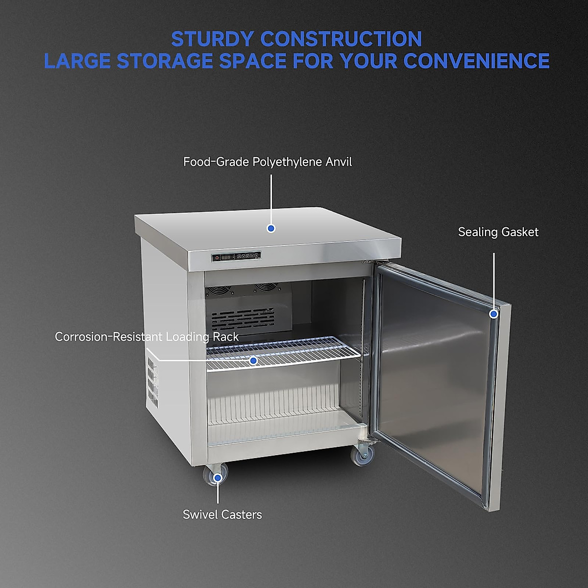GAOMON Refrigerator Sandwich, 28" Sandwich & Salad Prep Table Commercial 7.42 Cu. Ft Stainless Steel Refrigerated Food Prep Station, Cut Board, 1 Door Worktop Fridge with lock for Restaurant