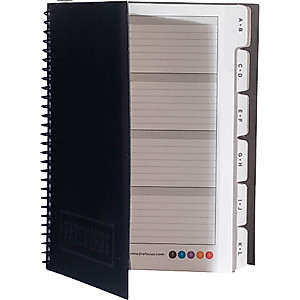 RE-FOCUS THE CREATIVE OFFICE, Password Book Keeper, Black, Small, Mini, Alphabetical Tabs, Spiral Bound, Removable Sheets, Journal Organizer, Includes, Website, Address, Username, Password