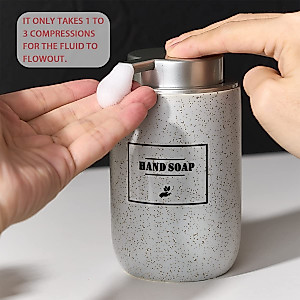 GIRLUFO Gray Foaming Soap Dispenser,Ceramic Foam Dispenser with Silver Plastic Soap Pump for Bathroom&Kitchen,Refillable Soap Dispenser,12oz Hand Soap Dispenser