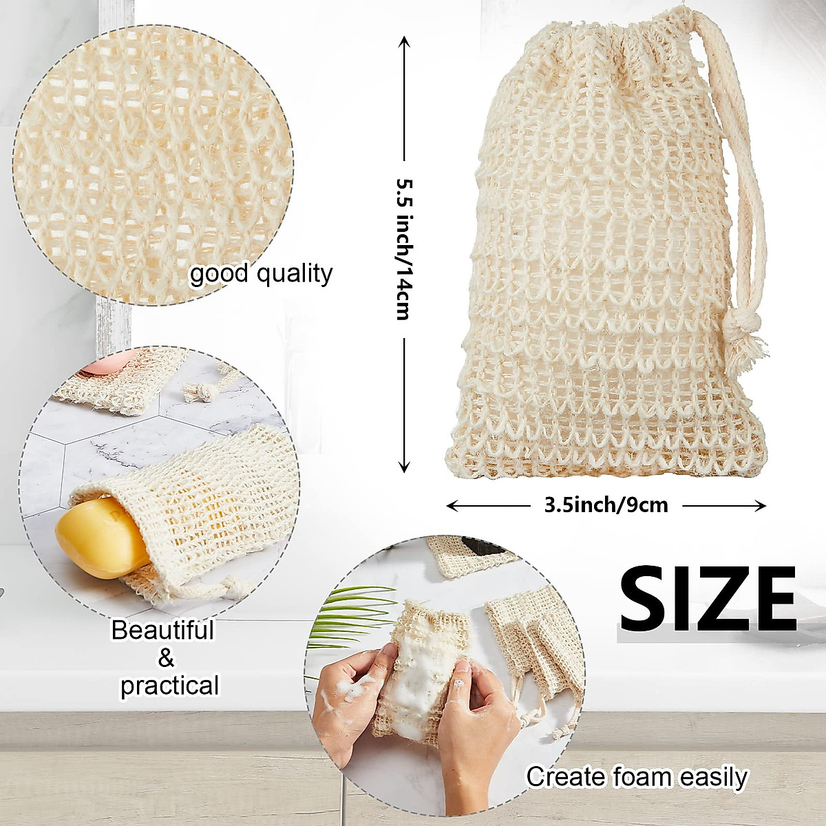 40 Pack Soap Exfoliating Bag Holder Set with 30 Pieces Mesh Sisal Soap Saver Bag Pouch and 10 Pieces Bamboo Wood Holder for Bath and Shower Use