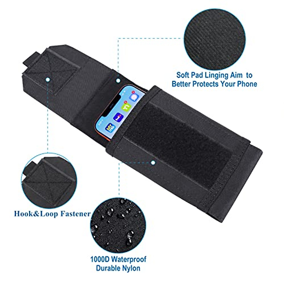 Universal Tactical MOLLE Holster Army Mobile Phone Belt Pouch EDC Security Pack Carry Accessory Kit Waist Bag Case Compatible iPhone 13 14 Pro X XS Max XR 7 8 Plus Samsung Galaxy S10 S9 S8 Plus