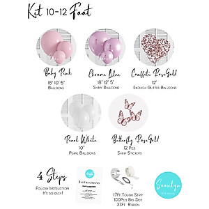 Soonlyn Baby Shower Decorations for Girl 140 Pcs Pink Balloon Garland Butterfly Stickers 18 In 12 In 10 In 5 In Lilac Purple Chrome Rose Gold Confetti Balloon Arch Kit for Girl Birthday Party