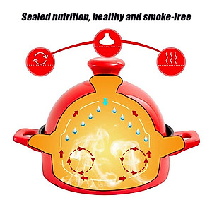 MYYINGBIN Red Moroccan Tagine Pot Lead Free Clay Casserole with Lid, Heat-Resistant Ceramics Stewpot for Cooking