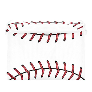 RunningBear Softball Baseball Lace Large Storage Bins with Lid Collapsible Storage Bin Box Shelves Cube Storage Decorative Storage Boxes for Living Room Office
