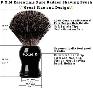 Shaving Brush for Men Shaving Soap the Art of Mens Shaving Kit Non-Shed Premium Shave Brush for Men Handmade by Professional Maker Since 1980 - Soft Natural Pure Badger Hair with Black Plastic Handle