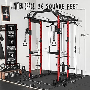 ER KANG Power Cage, 1500LBS Power Rack Cage with Cable Crossover System, Multi-Function Workout Weight Cage, Squat Rack Home Gym