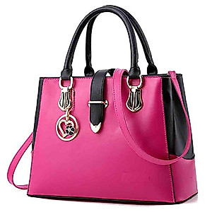 Rullar Women Handbag and Purse Stitching Shoulder Top-handle Bag Tote with Heart-shaped Pendant Rose