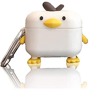 Airpod Pro Case Cute Duck Silicone Case Cover Funny Airpod Pro Case Kawaii Anime Protective Case Cover with Lock for Women Kids Girls Teens Boys Fun Animal Case for Apple AirPods Pro 2019 (White)