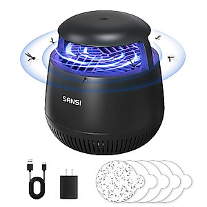 SANSI Fruit Fly Traps for Indoors, Flying Insect Trap Fly Trap Indoor for Home with Suction, Bug Zapper Indoor Mosquito Zapper with 5 Pcs Sticky Glue Boards