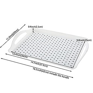 2Pcs Rectangle Anti-Slip Food Serving Tray with Handles, Non Skid Multipurpose Tray for Breakfast Food Drink Trays (White)