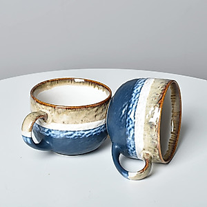 Bosmarlin Jumbo Latte Mugs Set of 2, 16 Oz, Large Stoneware Mug for Coffee, Soup, Cappuccino, Hot Chocolate, Dishwasher and Microwave Safe (Deep Blue, 2)