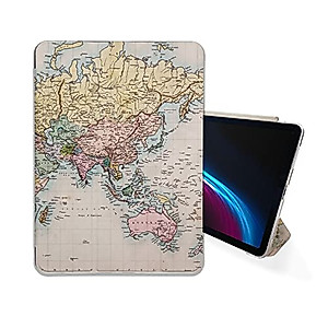 Cute World Map Vintage case Compatible with iPad Mini Air Pro 7.9 8.3 9.7 10.2 10.9 11 12.9 inch Pattern Cover New 2022 2021 Trifold Stand 3 4 5 6 7 8 9 Generation 315 (11" Pro 1/2/3 gen)