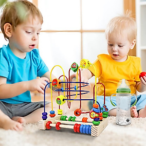 Fajiabao Bead Maze Toy Wooden Toddler Roller Coaster Abacus for Toddlers 1-3 Montessori Activity Cube for Kids First Birthday Gifts for Boys Girls 1 2 3 Years