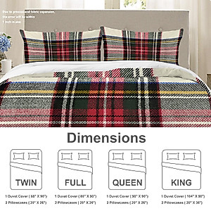 BaoNews Scottish Tartan Duvet Cover Set Twin Size,3 Pieces Green Wool Plaid Symmetric Square Fashion Bedding Set Hotel Quality PolyesterComforter Cover Set with 2 Pillowcases(No Filler)