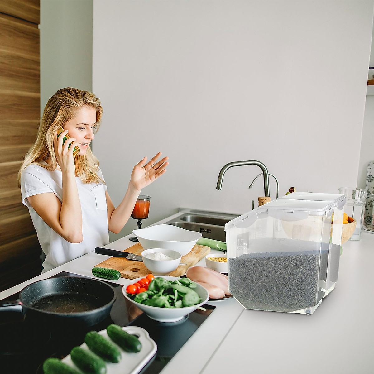 Umigy 4 Pack Rice Storage Container With Wheels Plastic Airtight Lid Flour Container Bin for Dog Pet Cereal Grain Dry Food, 15 Liter / 30 lbs