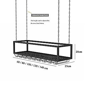 Black Ceiling Hanging Wine Rack ，Home Bar Iron Wine Bottle Storage Holder Kitchen Wall Mounted Stemware Glasses Metal Shelf Floating Organizer Shelves (Size : 100x25x20cm)