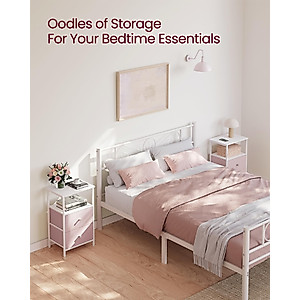 VASAGLE Nightstand, Side Table with 2 Fabric Drawers, 24-Inch Tall End Table with Storage Shelf, Bedroom, Jelly Pink and White ULGS025R05