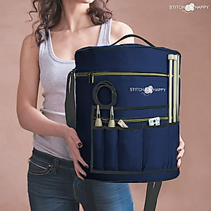 Stitch Happy XL Knitting Bag (Navy): 7 Pocket Yarn Bag, Crochet Bag, Yarn Storage, Crochet Storage