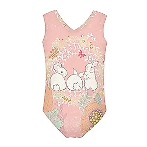 Belidome Pink Easter Bunny Dancing Gymnastics Leotard for Girls One-piece Rabbit Print Swimsuit Soft Lightweight Summer Ballet Wear