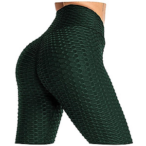 AIMILIA Butt Lifting Anti Cellulite Leggings for Women High Waisted Yoga Pants Workout Tummy Control Sport Tights Dark Green