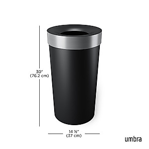 Umbra Vento Open Top 16.5-Gallon Kitchen Trash Large, Garbage Can for Indoor, Outdoor or Commercial Use, Black/Nickel