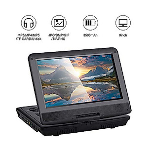 GOFEI Portable DVD Player, Built in 4 Hours Rechargeable Battery, with High Resolution, 9 inch DVD Player Swivel Screen, Support DVD, VCD, MP3