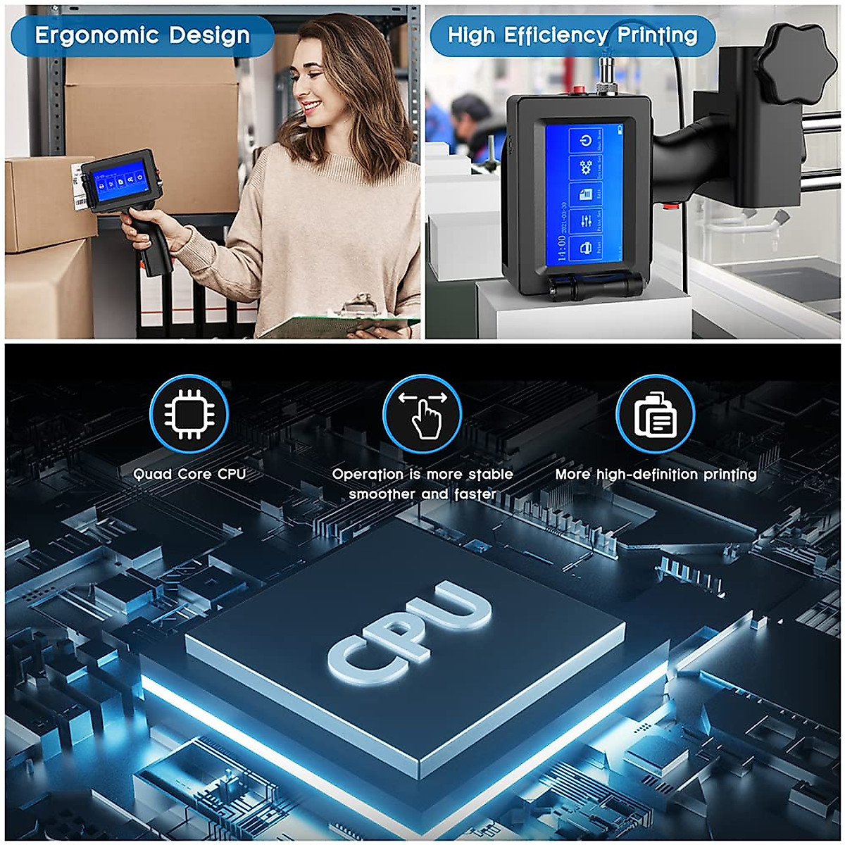 BESHENG Handheld Inkjet Printer JS12H1 with Touch Screen Inkjet Coder with Quick-Drying Ink Handheld Printer Printing Height 0.08-0.5Inch for Variable Text QRCode/Date/Barcode/Logo/Batch Number/Label